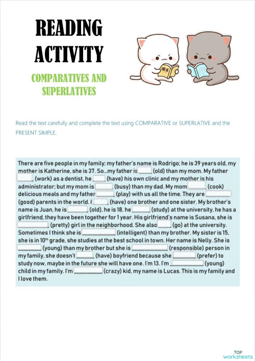 READING ACTIVITY - COMPARATIVE AND SUPERLATIVE. Ficha interactiva ...