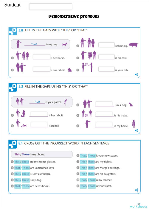 Demonstrative pronouns. Interactive worksheet | TopWorksheets