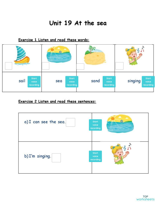 A1 Read aloud Exercise - Unit 19 At the sea. Bài tập tương tác ...