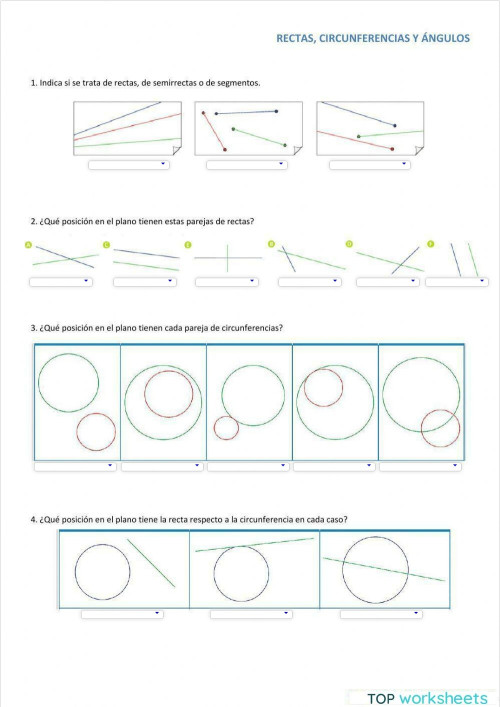 Rectas, circunferencias y ángulos. Ficha interactiva | TopWorksheets