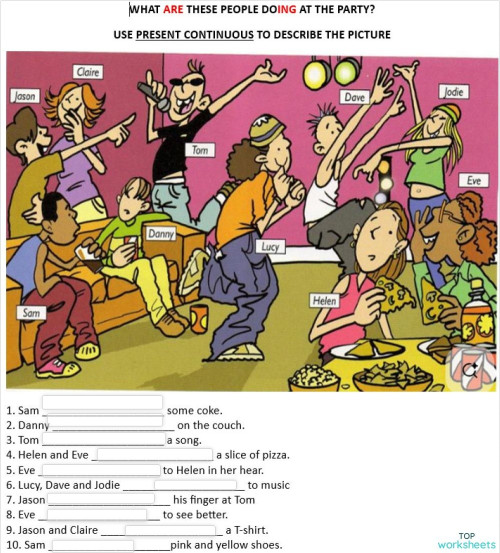 PRESENT CONTINUOUS - DESCRIBE THE PICTURE. Interactive worksheet ...