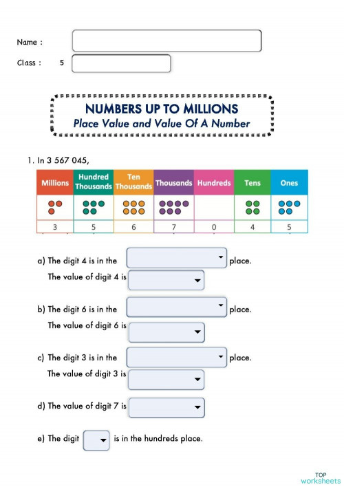 Place Value and Value Of a Number. Interactive worksheet | TopWorksheets