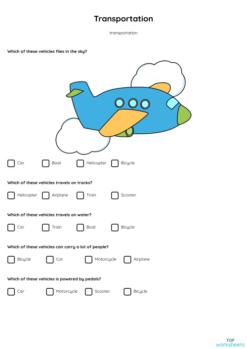 Transportation. Interactive worksheet | TopWorksheets