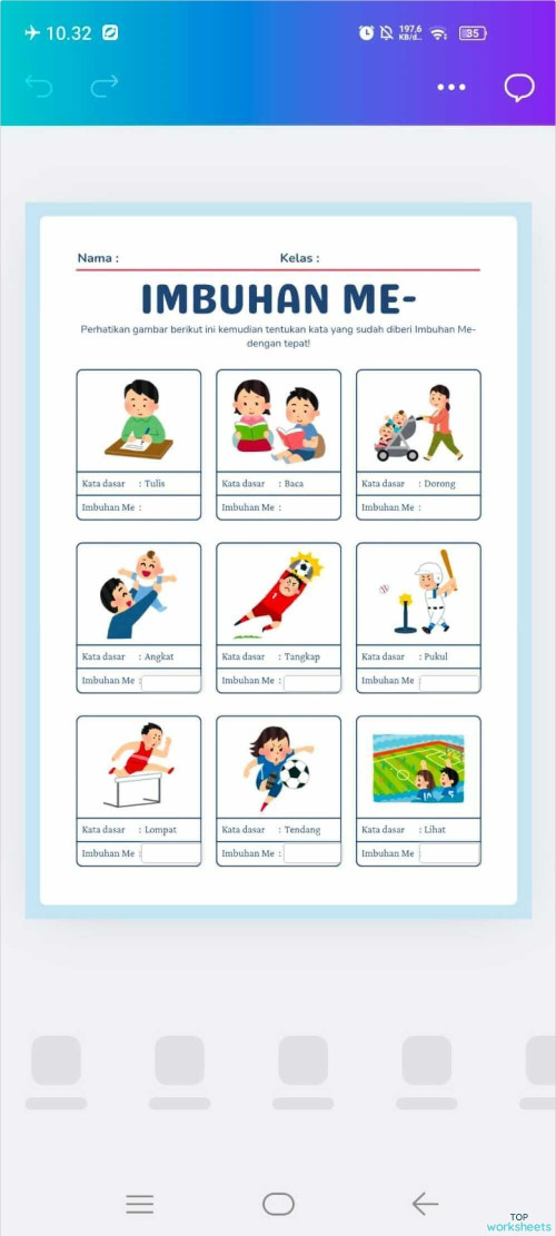 kata imbuhan me. Lembar kerja interaktif | TopWorksheets