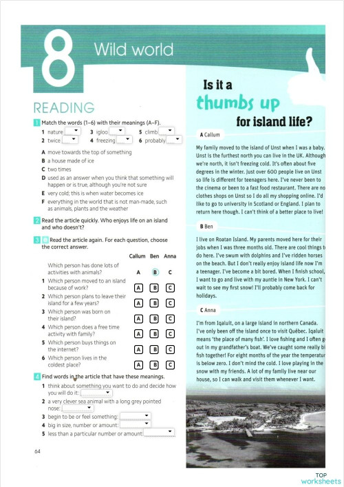 Reading comprehension A1. Interactive worksheet | TopWorksheets