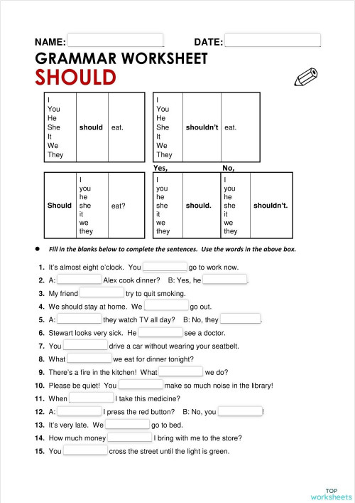 Grammar - Should. Interactive worksheet | TopWorksheets