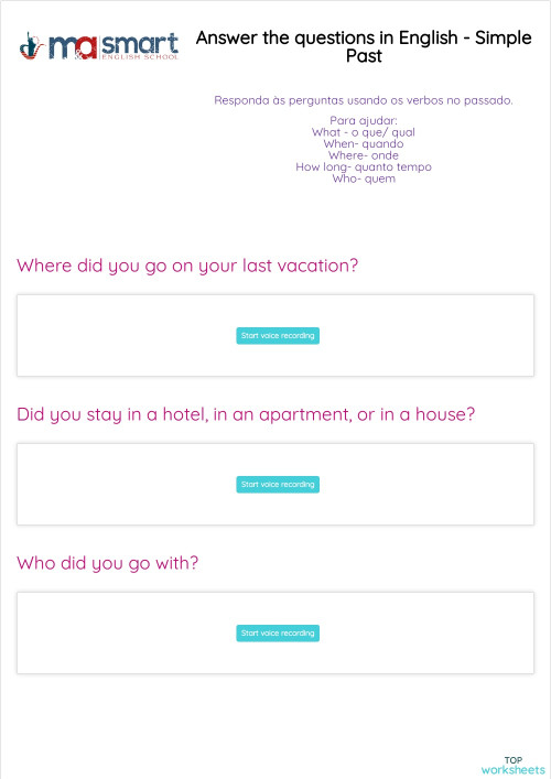 Prontos pro mundo- speaking simple past negative. Interactive worksheet ...