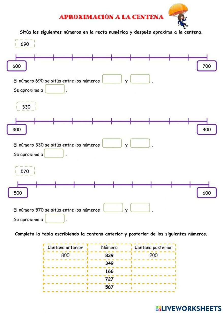 aproximacion a la centena. Ficha interactiva | TopWorksheets