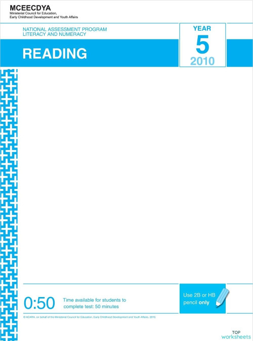 Naplan Year 5 Reading 2010. Interactive worksheet | TopWorksheets