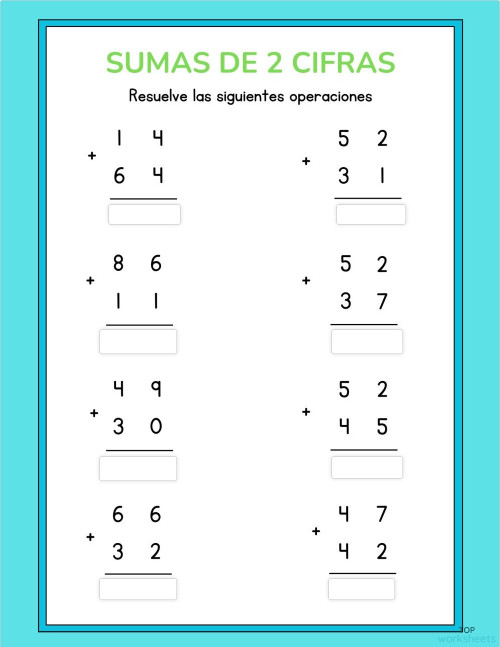 SUMAS DE 2 CIFRAS. Ficha interactiva | TopWorksheets