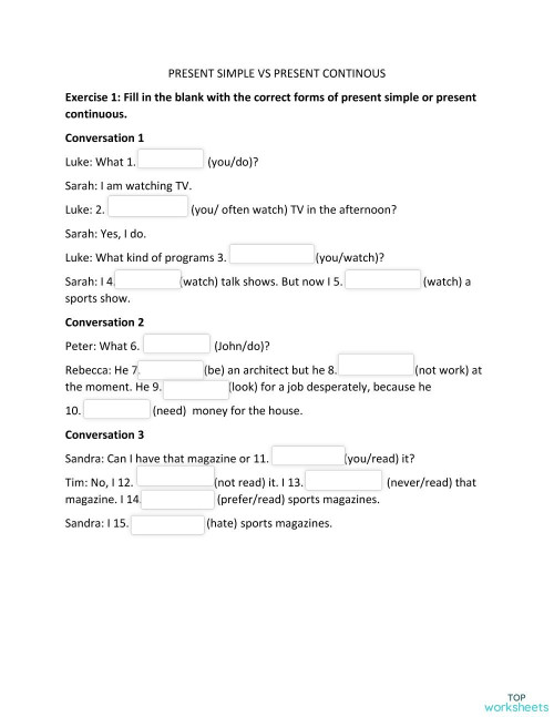 Present simple vs Present continous. Interactive worksheet | TopWorksheets