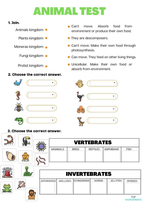 Animal test. Interactive worksheet | TopWorksheets