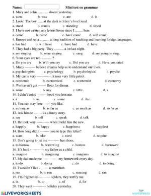 Grammar test 1. Interactive worksheet | TopWorksheets