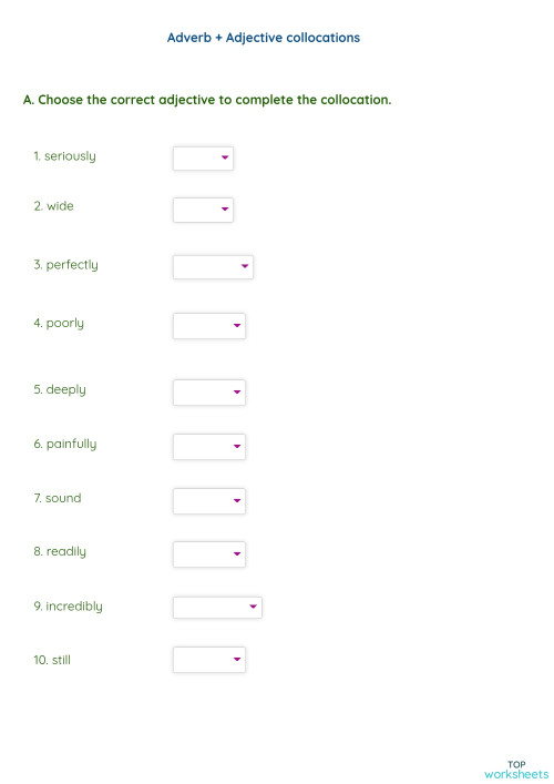 Adverb+Adjective collocations. Interactive worksheet | TopWorksheets
