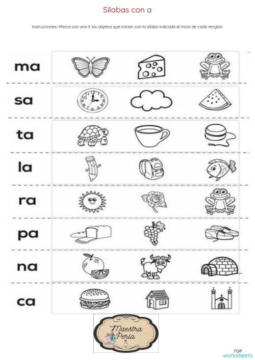 Sílabas con a/Colegio Petit. Ficha interactiva | TopWorksheets