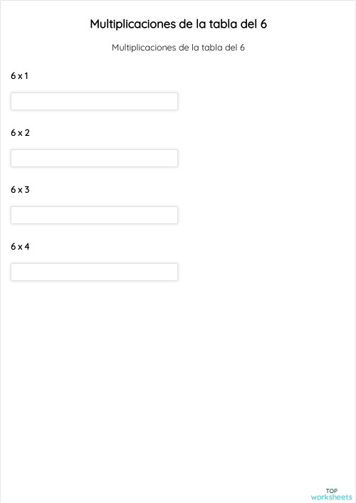 Multiplicaciones de la tabla del 6. Ficha interactiva | TopWorksheets