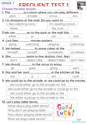 TEST 1 GRADE 7. Interactive worksheet | TopWorksheets