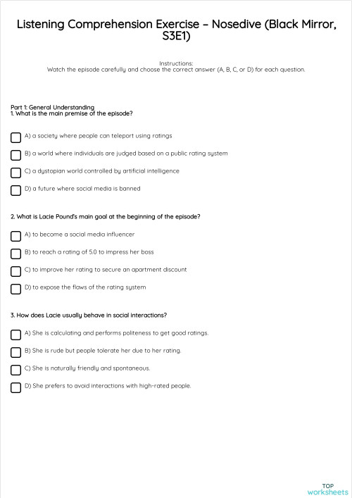Listening Comprehension Exercise – Nosedive (Black Mirror, S3E1 ...