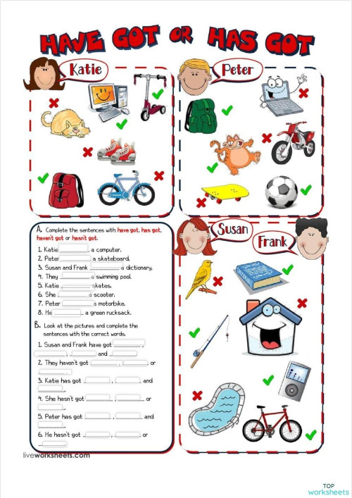 HW 18/8: HAVE/ HAS GOT. Interactive worksheet | TopWorksheets