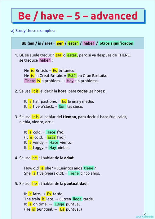 Be / have: interactive worksheets and online exercises | TopWorksheets