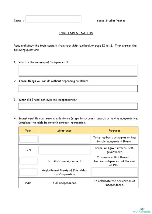 Brunei - Independent Nation. Interactive worksheet | TopWorksheets