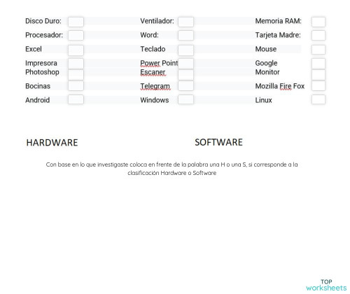 Hardware y Software. Ficha interactiva | TopWorksheets