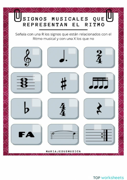 Signos relacionados con el ritmo musical. Ficha interactiva | TopWorksheets