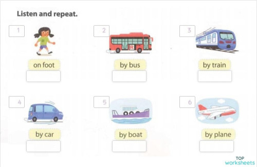 I go to school by bus. Interactive worksheet | TopWorksheets