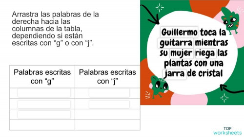 Palabras con "g" y "j”. Ficha interactiva | TopWorksheets