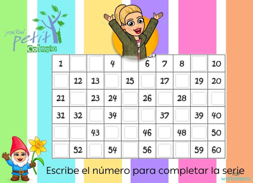 conteo del 0 al 60_kinder 3_colegio petit. Ficha interactiva ...
