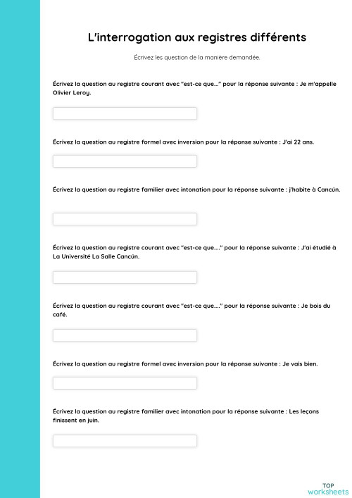 L'interrogation aux registres différents. Fiche interactive | TopWorksheets