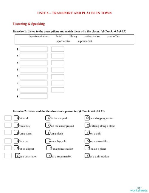 Unit 6 - Transport and Places in town - Listening, Speaking, Writing ...