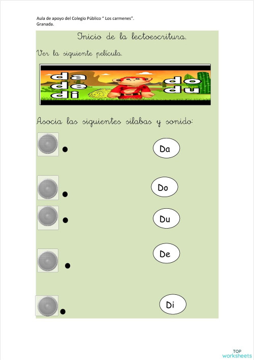 Silabas directas da,de,di,do,du. Ficha interactiva | TopWorksheets