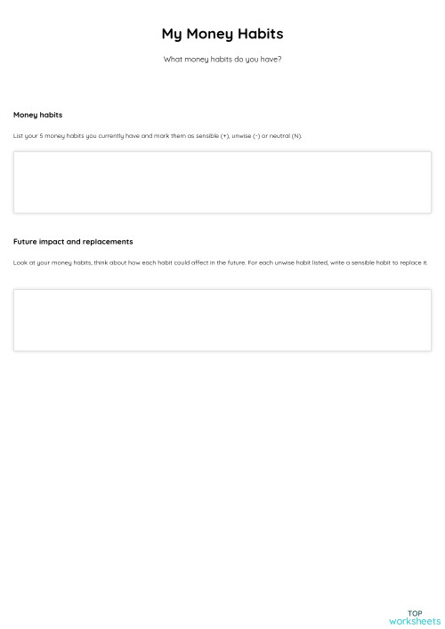 My Money Habits. Interactive worksheet | TopWorksheets