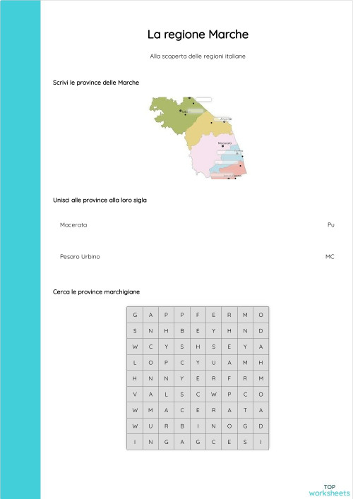 La regione Marche. Scheda interattiva | TopWorksheets