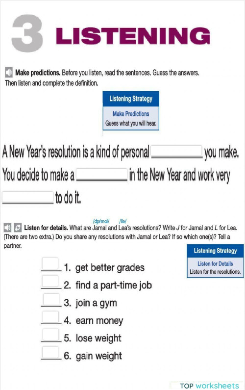 B07 listening u9LA. Interactive worksheet | TopWorksheets