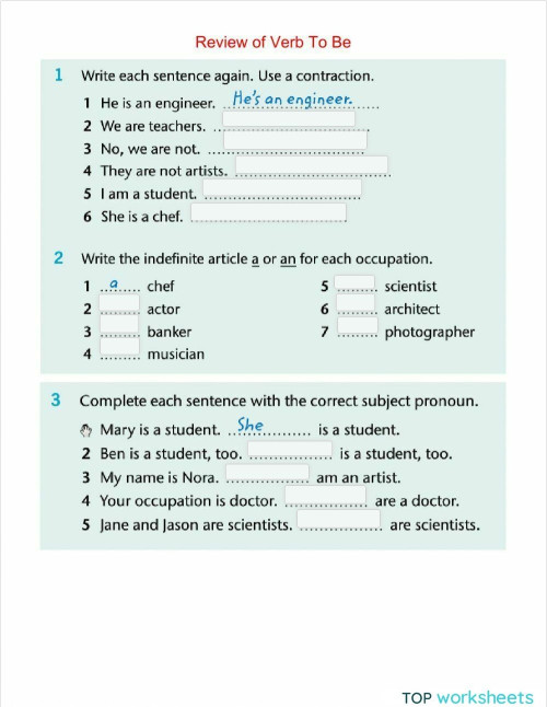 Review of Verb To Be. Interactive worksheet | TopWorksheets