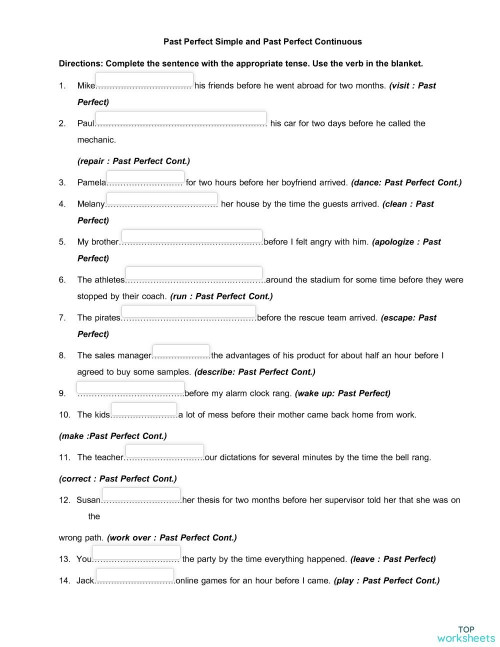 Past Perfect Simple and Past Perfect Continuous. Interactive worksheet ...