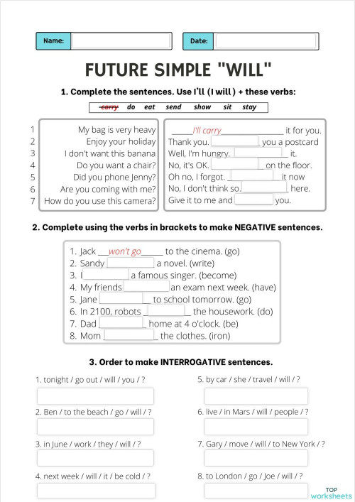Future simple "will". Interactive worksheet | TopWorksheets