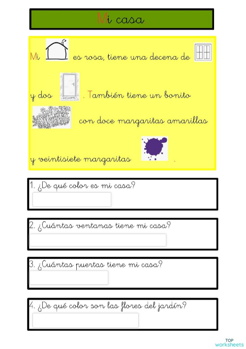 Mi casa. Comprensión lectora.. Ficha interactiva | TopWorksheets