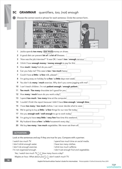 PGE 5C: quantifiers. Interactive worksheet | TopWorksheets
