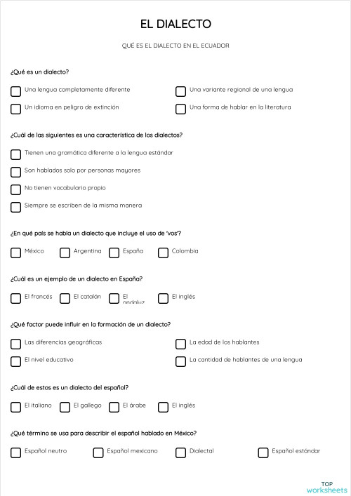 EL DIALECTO. Ficha interactiva | TopWorksheets