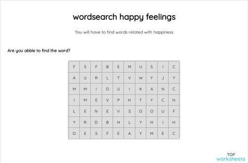wordsearch happy feelings. Interactive worksheet | TopWorksheets
