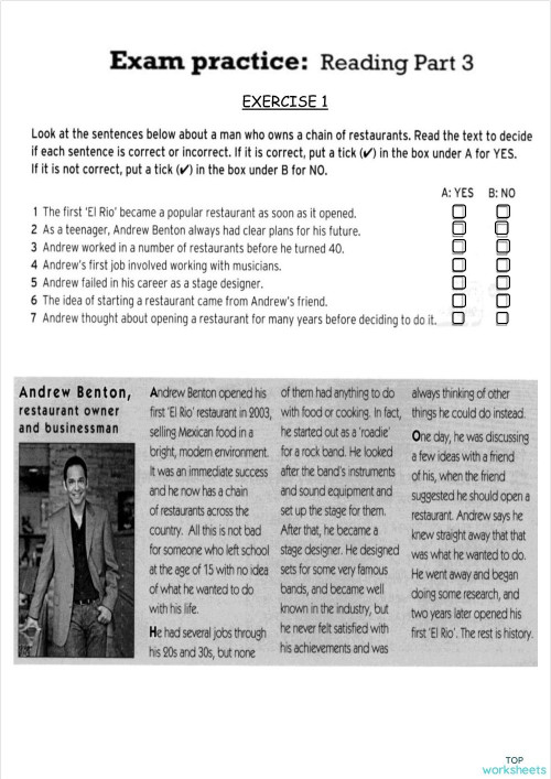 PET-READING PART 3 PRACTICE-3RD TERM-ACT 3. Interactive worksheet ...