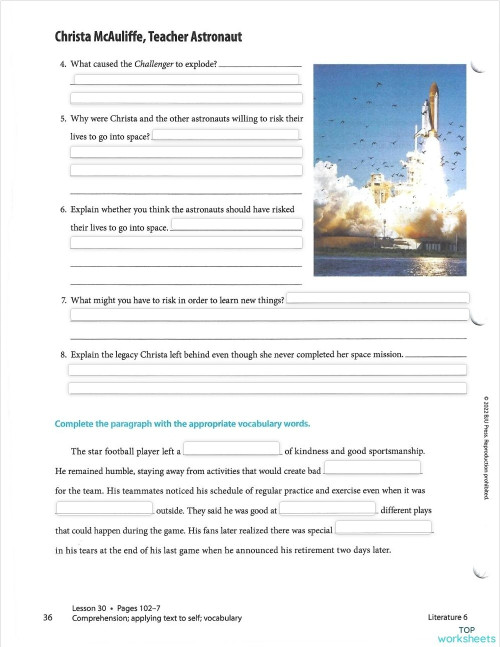 Lesson 30: Christa McAuliffe, Teacher Astronaut Pg 36. Interactive ...