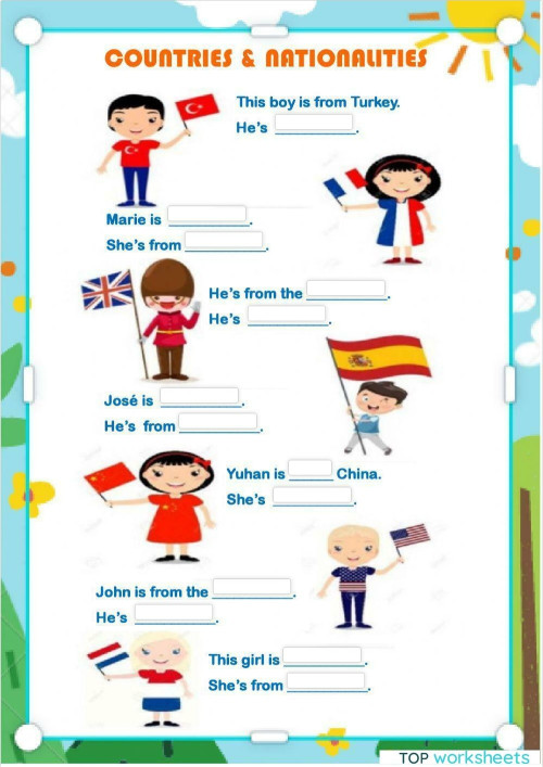 Countries and nationalities. Interactive worksheet | TopWorksheets