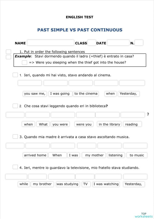 past simple vs past continuous. Scheda interattiva | TopWorksheets
