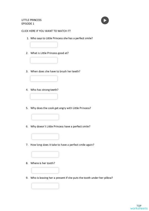 Little Princess. Episode 1.. Interactive worksheet | TopWorksheets