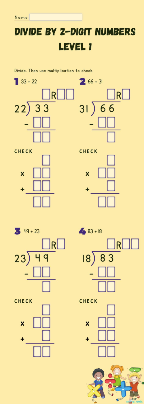 Divide by 2 digit numbers - Station 1 - P2. Interactive worksheet ...