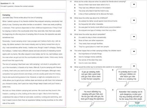 B1 PT+ Reading Part 3. Interactive worksheet | TopWorksheets